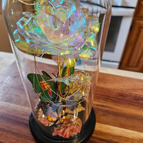 Accents | Beautiful Light Up Galaxy Rose With Gold Leaf And Butterflies ...